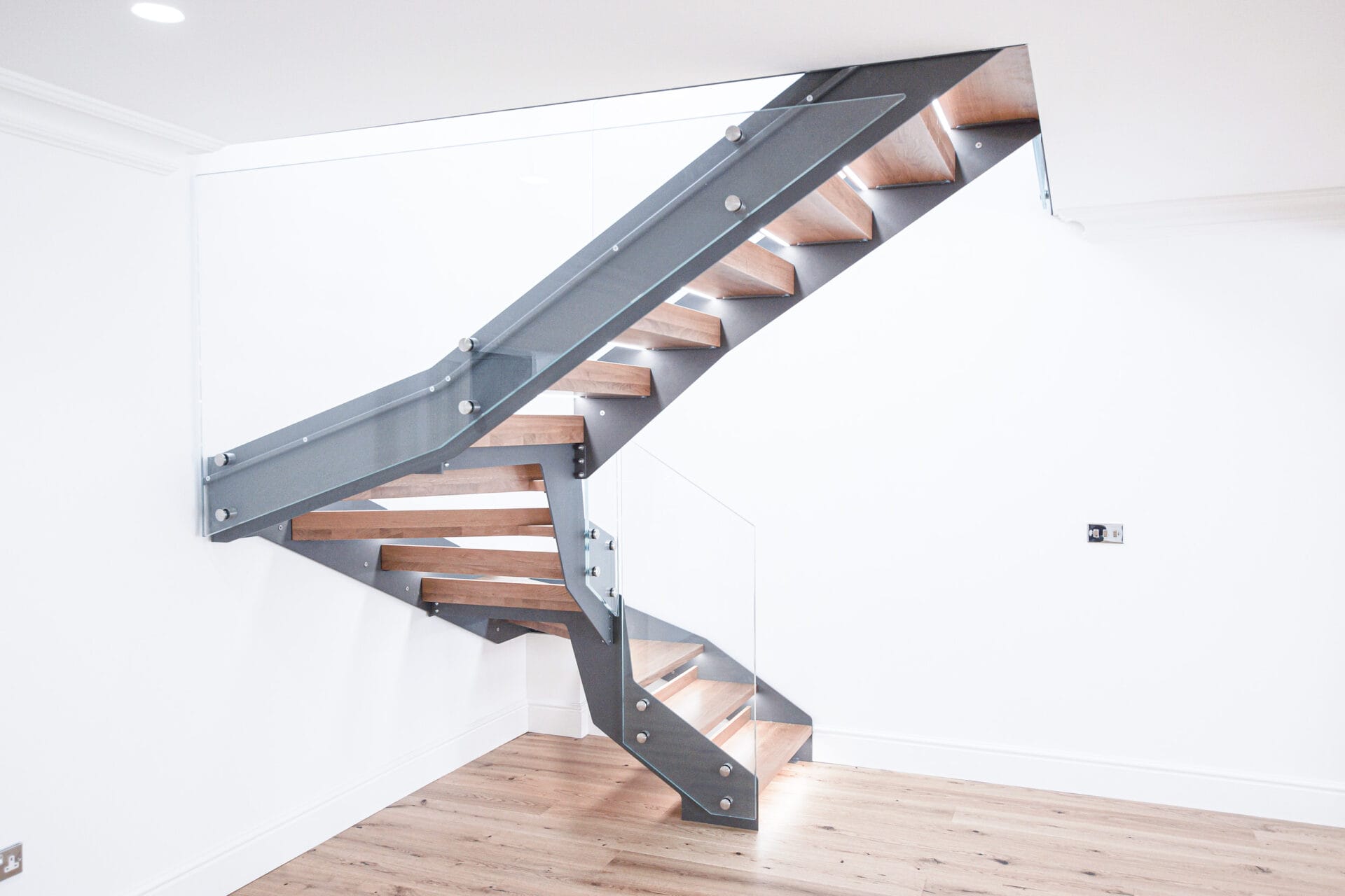 Internal Grey Metal Staircase - LED Stair Lights